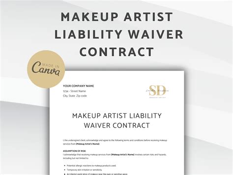 Makeup Artist Liability Waiver Contract Release Of Liability Agreement