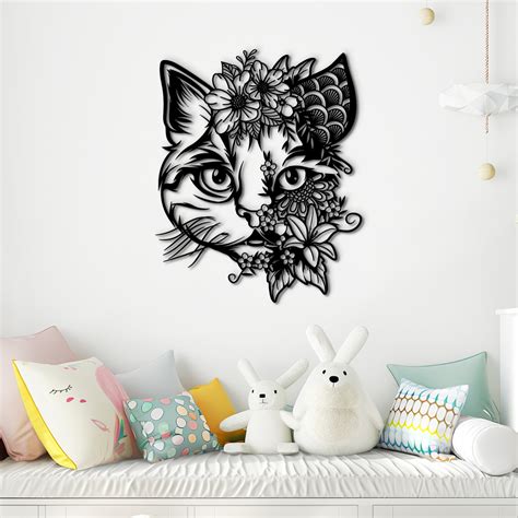 Купити Картину панно Кіт з квітами Декор для дому Картина на стіну