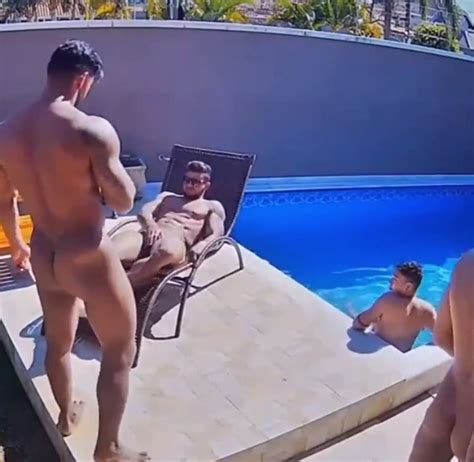 Friends Naked By Outdoor Pool