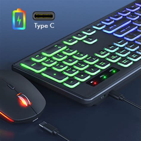 Jomaa Rgb Backlit Wireless Keyboard And Mouse Set Rechargeable Usb Type C Full Size Ergonomic