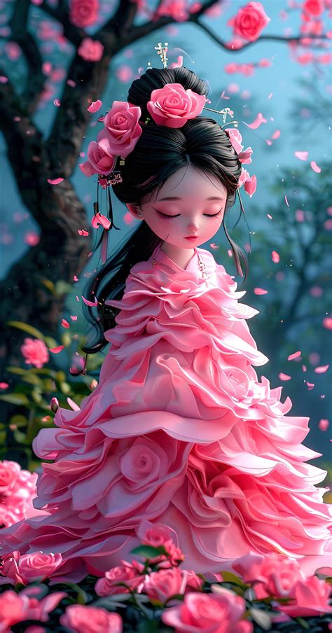 Ai创意ai数字艺术 创意玫瑰花可爱女孩 Ai图片免费下载格式3080像素编号72522347 千图网