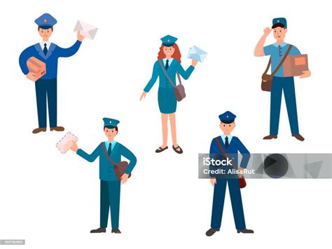 우체국 근로자 우체국 및 우체국 여성 제복을 입은 봉투와 소포가 있는 우체국 우체부에 대한 스톡 벡터 아트 및 기타 이미지 우체부 건축하기 남자 Istock