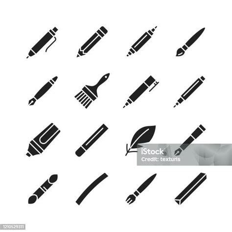 드로잉 서예 레터링 평면 문말 아이콘 스케치 를위한 도구 세트 검은색에 대한 스톡 벡터 아트 및 기타 이미지 검은색 고정됨