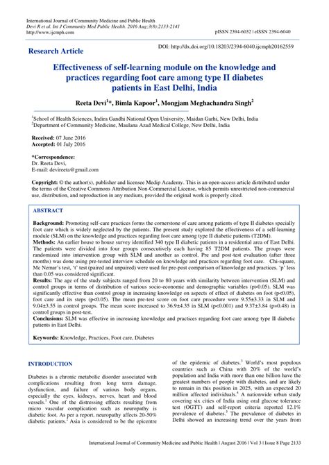 Pdf Effectiveness Of Self Learning Module On The Knowledge And Practices Regarding Foot Care