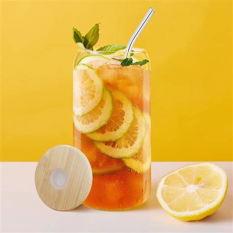 6pack Glass Cups Can Beer Shaped Drinking Glasses With Bamboo