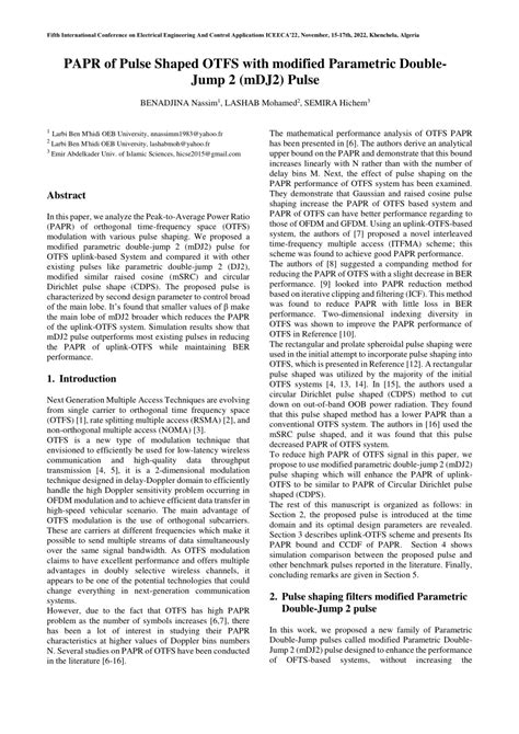 Pdf Papr Of Pulse Shaped Otfs With Modified Parametric Double Jump 2 Mdj2 Pulse