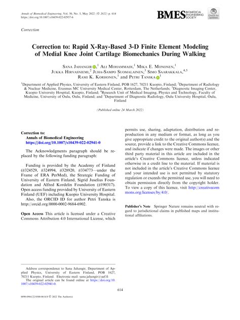 Pdf Correction To Rapid X Ray Based 3 D Finite Element Modeling Of