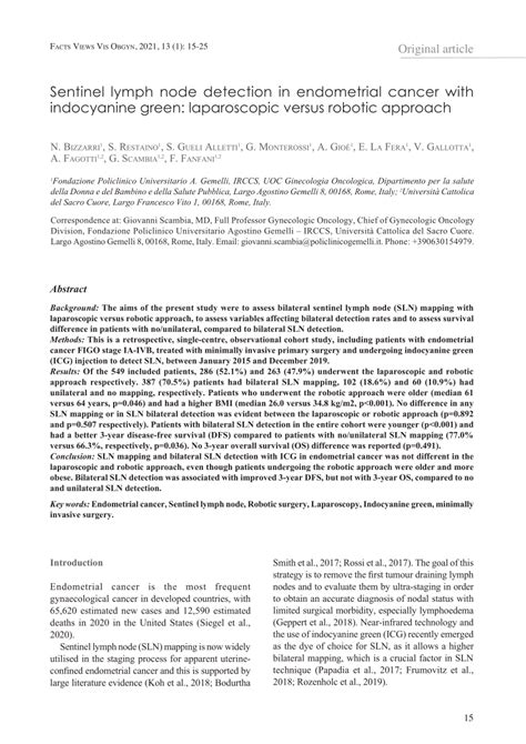Pdf Sentinel Lymph Node Detection In Endometrial Cancer With Indocyanine Green Laparoscopic