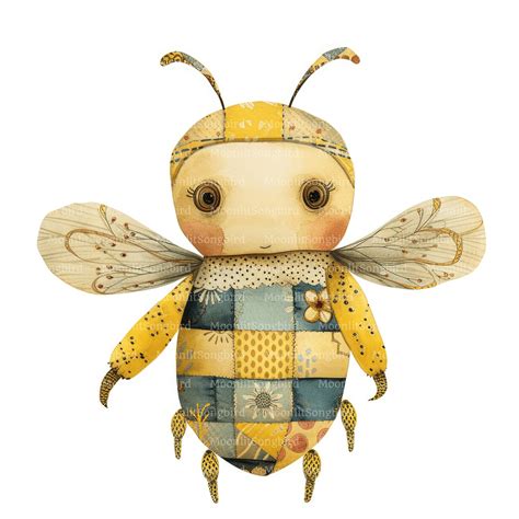 14 Patchwork Bee Clipart Digital Download Printable Watercolor