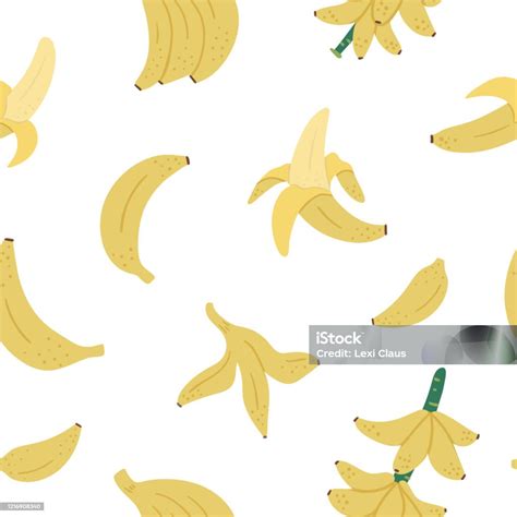 바나나 과일 무리와 나뭇 가지와 벡터 열대 원활한 패턴 정글 단풍 디지털 종이입니다 손으로 그린 평면 이국적인 배경입니다 밝은 유치한 건강한 여름 음식 질감 건강한 식생활에