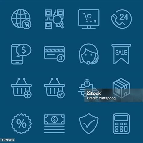 Vetores De Ícone Da Linha Azul Do Ecommerce E Mais Imagens De 24 Hrs