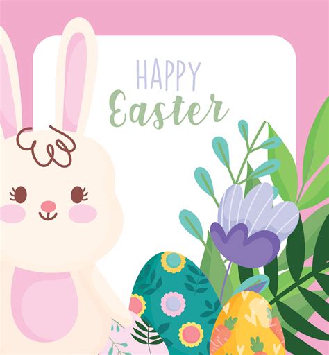Happy Easter Cute Rabbit Eggs Leaves Foliage Decoration Card 13639929