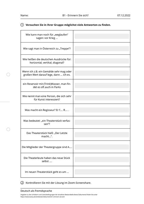 Arbeitsblatt B1 Erinnern Sie Sich Deutsch Als Fremdsprache