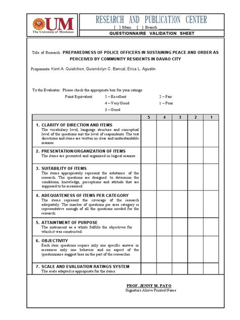Questionnaire Validation Form 2 Pdf