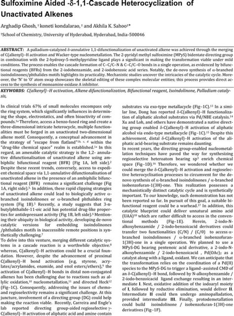 Sulfoximine Aided D 11 Cascade Heterocyclization Of Unactivated