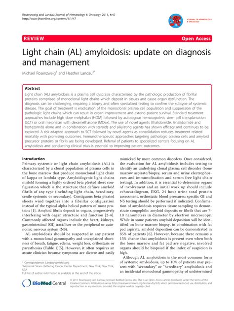 Pdf Light Chain Al Amyloidosis Update On Diagnosis And Management