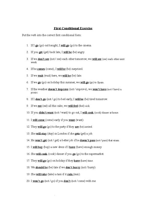 First Conditional Form Exercise First Conditional Exercise Put The