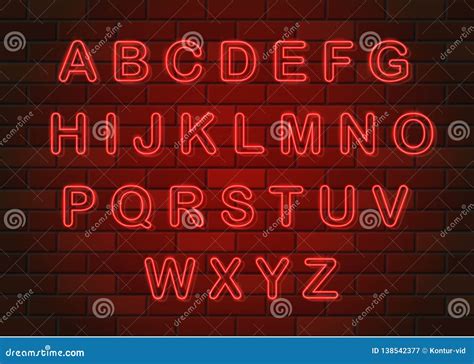 Glowing Neon Letters English Alphabet Vector Illustration Stock Vector