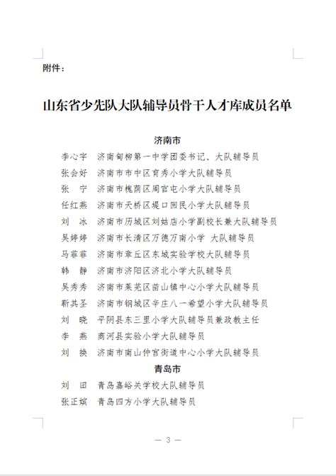 省少工委公布首批少先队大队辅导员骨干人才库工作山东省情况
