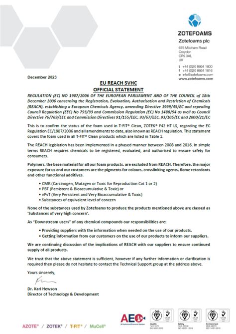 Reach Statement T Fit Clean T Fit Insulation