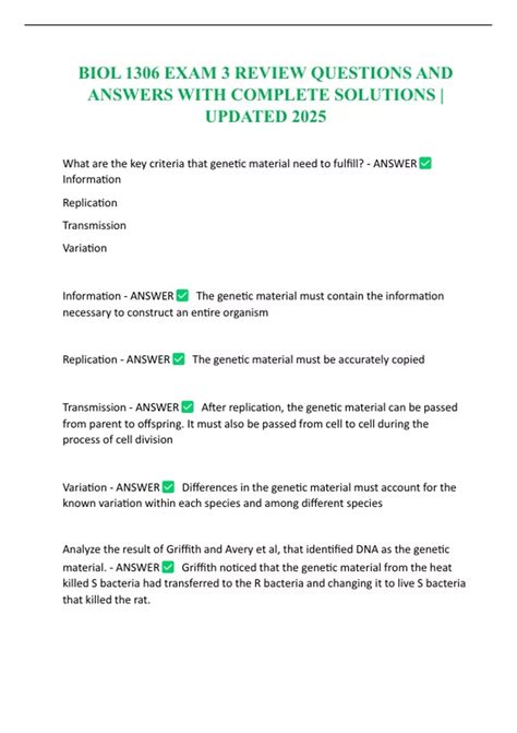 Biol 1306 Exam 3 Review Questions And Answers With Complete Solutions