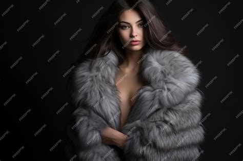 Premium Ai Image Beauty Fashion Model Girl In Grey Fur Coat Beautiful