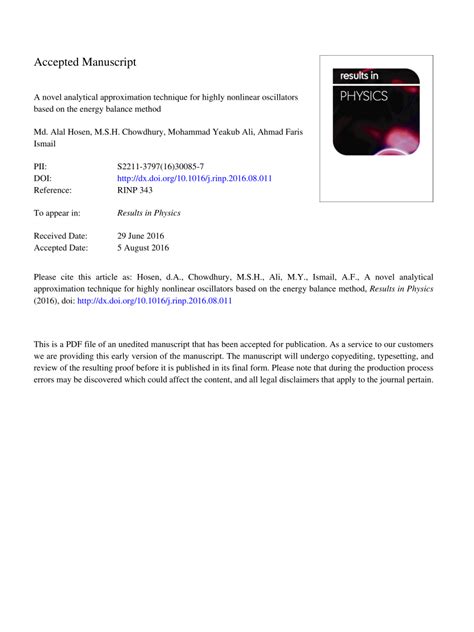 Pdf A Novel Analytical Approximation Technique For Highly Nonlinear