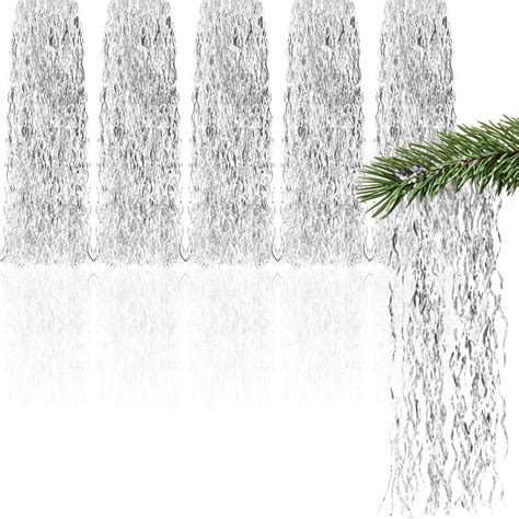 Com Four® 5x Lametta Silberfarbene Lametta Girlande Für Weihnachten Christbaumschmuck Für