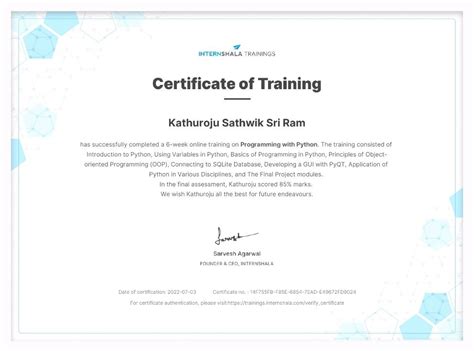 Sathwik Sri Ram On Linkedin Pythonprogramming Training Internshala
