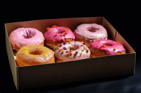 Box Of Pink Slightly Melting Messy Colourful Mixed Glazed Donuts