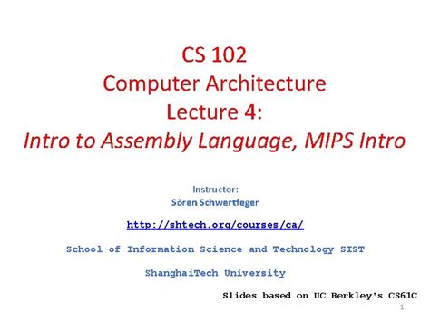 Cs 102 Computer Architecture Lecture 4 Intro To