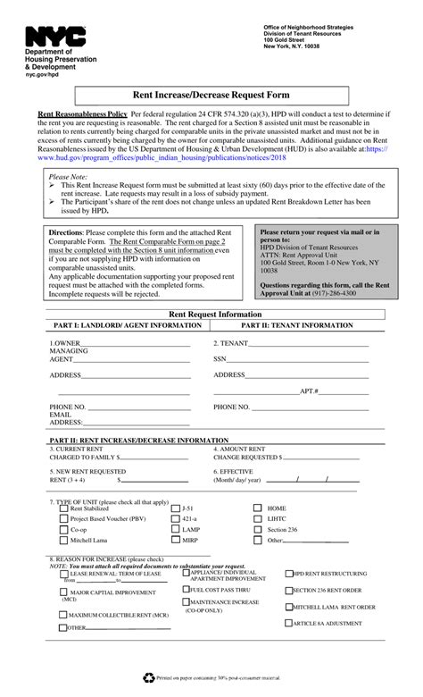New York City Rent Increasedecrease Request Form Fill Out Sign