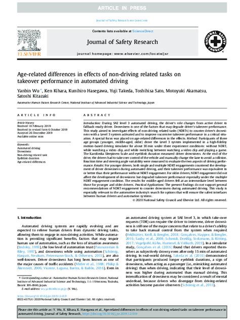 Pdf Age Related Differences In Effects Of Non Driving Related Tasks On Takeover Performance In