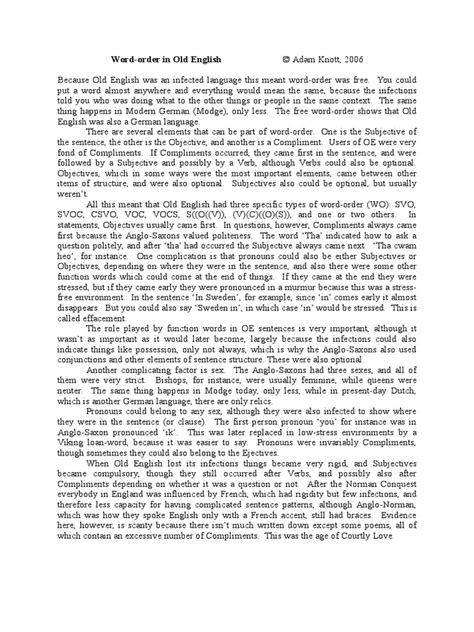 Old English Word Order Pdf Anglo Saxons English Language