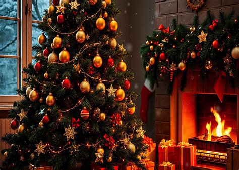 촛불과 장식이 있는 크리스마스 트리 벡터 울트라 Hd 클래식 배경 황금 장식품 아늑한 조명 촛불이 달린 크리스마스 트리 크리스마스 조명 배경 일러스트 및 사진 무료