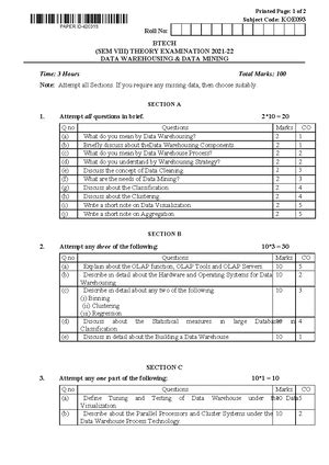 Data Warehousing And Data Mining LECTURE NOTES ON DATA MINING DATA WAREHOUSING SYLLABUS