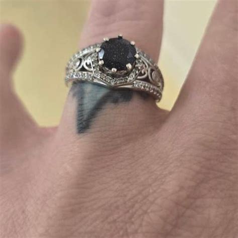 Coffin Shaped Black Rutilated Engagement Ring Set 925 Silver Black