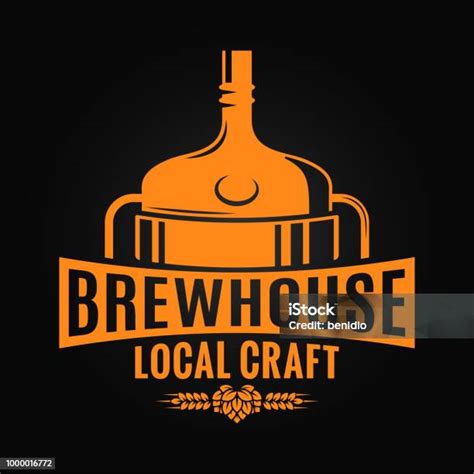맥주 탱크 양조장 디자인입니다 검은 배경에 Brewhouse 공예 기호 Ale에 대한 스톡 벡터 아트 및 기타 이미지 Ale