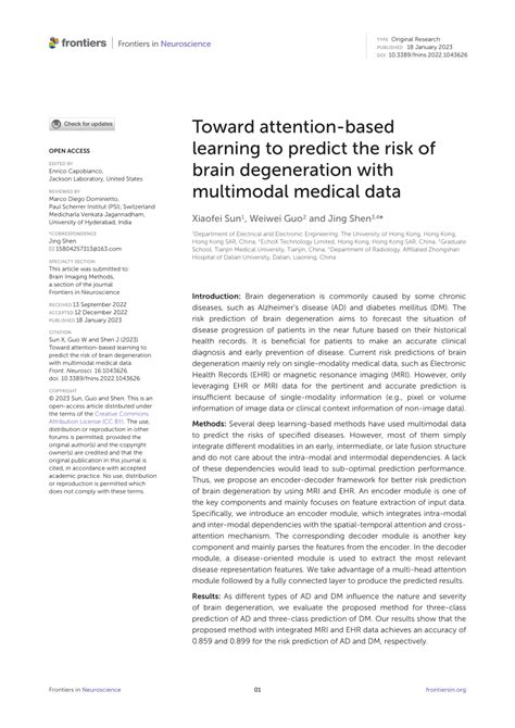 Pdf Toward Attention Based Learning To Predict The Risk Of Brain