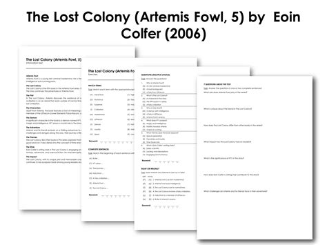 The Lost Colony Artemis Fowl 5 By Eoin Colfer 2006 Made By Teachers