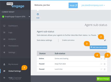 How To Set Agent Sub Statuses Snapengage Live Chat