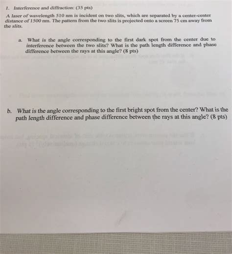 Solved 1 Interference And Diffraction 35 Pts A Laser Of