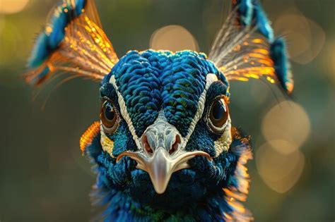 Closeup Portrait Of A Peacocks Face Premium Ai Generated Image