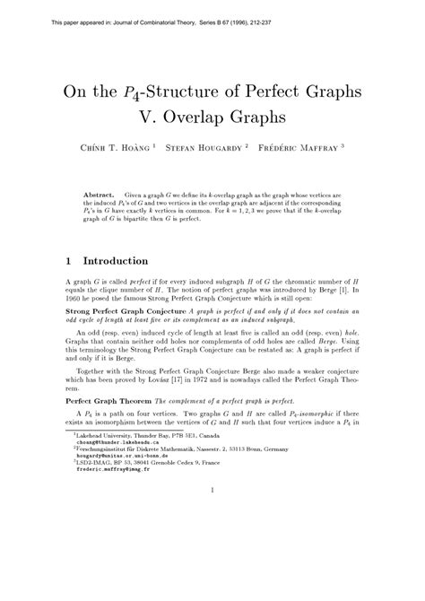 Pdf On The P 4 Structure Of Perfect Graphs V Overlap Graphs