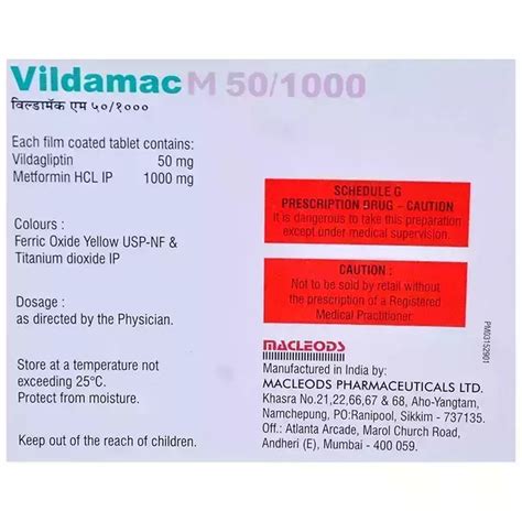 Vildamac M 50 1000 Tablet 15 Uses Price Dosage Side Effects Substitute Buy Online
