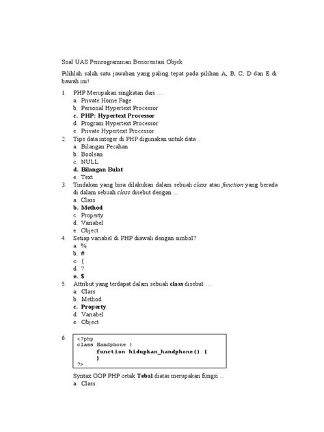 Soal Uas Pemrogramman Beriorentasi Objek Pdf
