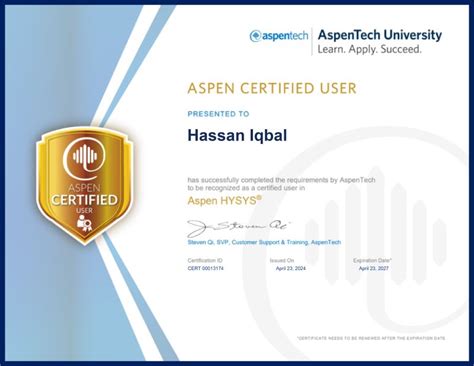 Hassan Iqbal On Linkedin Aspenhysys Certification Processsimulation