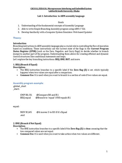 Cse331l Lab Manual 1 Pdf Assembly Language Computer Hardware