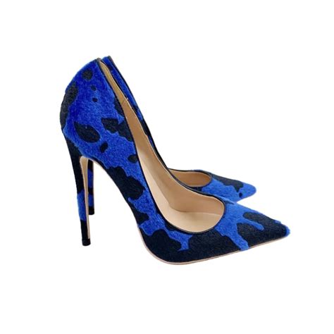 Shoes Bags Blue Black Graffiti Suede Stiletto High Heels