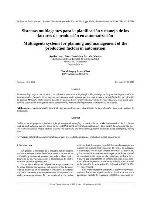 Pdf Sistemas Multiagentes Para La Planificación Y Manejo De Los